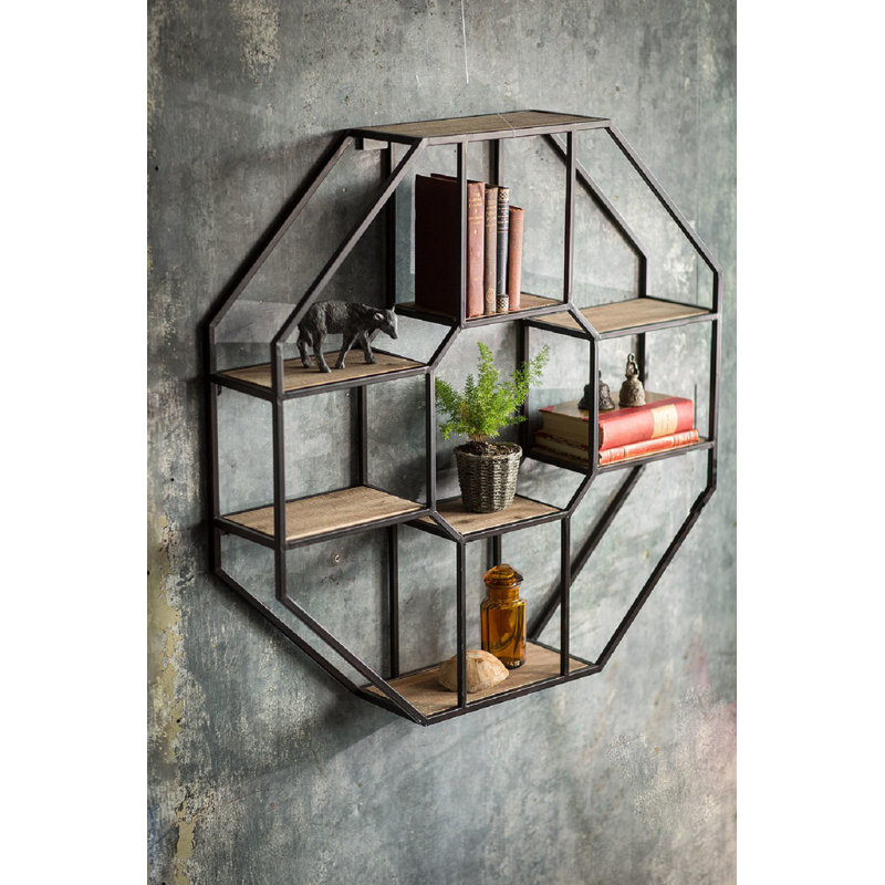 17 Stories Iron and Pine Wood Octagonal Unit Wall Shelf 17 Stories Iron and Pine Wood Octagonal Unit Wall Shelf
